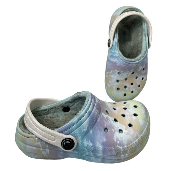 CROCS | Shoes | Crocs Lined Clogs Little Girls Slip On Shoes Rainbow ...